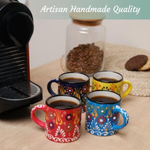 Ceramic Espresso Cups, 5 Oz Espresso Cups Set of 4, Handmade Espresso Cup, 2.75 Inch Espresso Mugs, Multicolor Demitasse Cups, Microwave & Dishwasher Safe Espresso Mugs, Coffe Mug (SULTAN'S GARDEN)