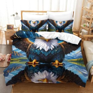 EVMILA Eagle Comforter Covers Quilt Cover 3D Print Water Reflection Duvet Cover for Boys Girls with Pillow Cases with Zipper Closure Soft Microfiber Bedding Set 3 Pieces Twin（173x218cm）