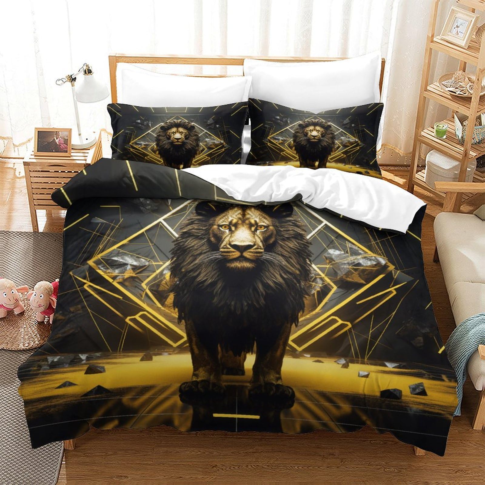 JALYKA Lion Comforter Cover for Teens Kids Girls Boys 3D Printed Animal Theme Duvet Cover Bedding Set Microfiber Quilt Cover 3 Pieces with Zipper with Pillowcases Twin（173x218cm）