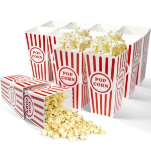 novelty place 12 pcs classic popcorn boxes, 46 oz red & white striped cardboard paper popcorn container for family movie night party - 7.8" tall x 3.9" square