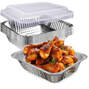 ylt wax 9x13 disposable aluminum foil pans with transparent lids (10 pack),durable half size deep extra heavy duty disposable foil pans for baking, cooking, roasting, heating or steam table