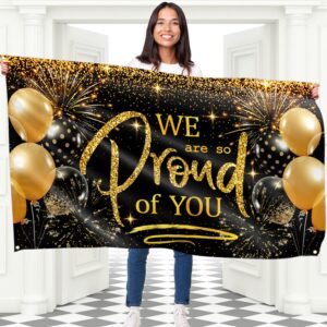 we are so proud of you banner - congratulations banner - congratulations decorations - congrats banner - graduation banner - graduation decorations for prom - 5ft x 3ft (black & gold)