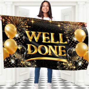 well done banner - congratulations banner - congratulations decorations - congrats banner - we are so proud of you banner - graduation banner - graduation decorations - 5ft x 3ft (black & gold)