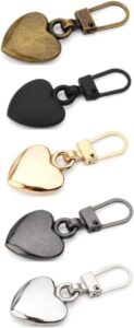 5pcs multicolor journey studio heart shaped zipper pull replacement metal zipper backpack zippers mend fixer repair for coats jackets pants luggage,fasteners, sewing notions and supplies