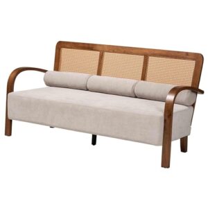 baxton studio sage sofa, one size, light grey/walnut brown/natural brown