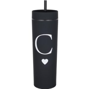 forest kiss letter c personalized initial gifts for women men 16oz double wall food-grade plastic skinny tumbler monogrammed matte slim cup wedding graduation birthday present (c)