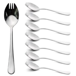 alata sporks, 8-pack food-grade stainless steel sporks, 7.4 inches long handle salad forks for dessert, ice cream, salad, soup, noodle, spaghetti, dishwasher safe