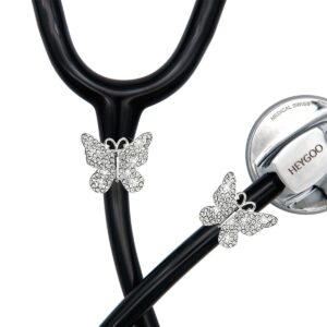 heygoo 2 pack bling butterfly stethoscope charms for doctor nurse, stethoscope id name tag with bling silvery rhinestones