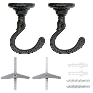 evsteluo large swag ceiling heavy-duty hooks with complete hardware kit - ideal for hanging plants, ceiling & drywall installation (2 sets black)