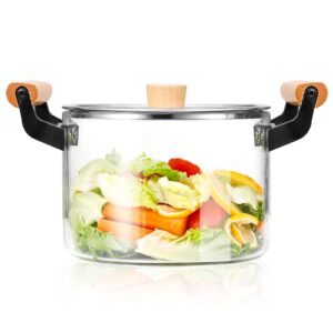 2.5l/3.5l/4.5l clear glass pot for cooking on stove, big glass cooking pot with wooden handle, large glass simmer pot for stove potpourri, glass frying pot with clear lid for boiling pot (3.5l)