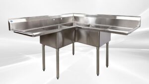 commercial 3 compartment corner sink, stainless steel kitchen restaurant etl nsf