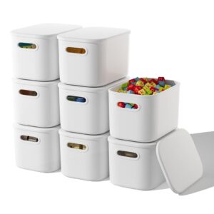 orgidol 8 pack white storage bins with lids stackable storage container for organizing, storage boxes with handle for shelves, cube storage bin for craft, snacks, 9.85x6.9x5.7 inch