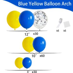 Royal Blue and Yellow Balloons Garland Arch, 122PCS Blue Yellow Balloons Silver Confetti Balloons for Wedding Baby Shower Anniversary Birthday Class of 2024 Graduation Party Decorations Blue Yellow