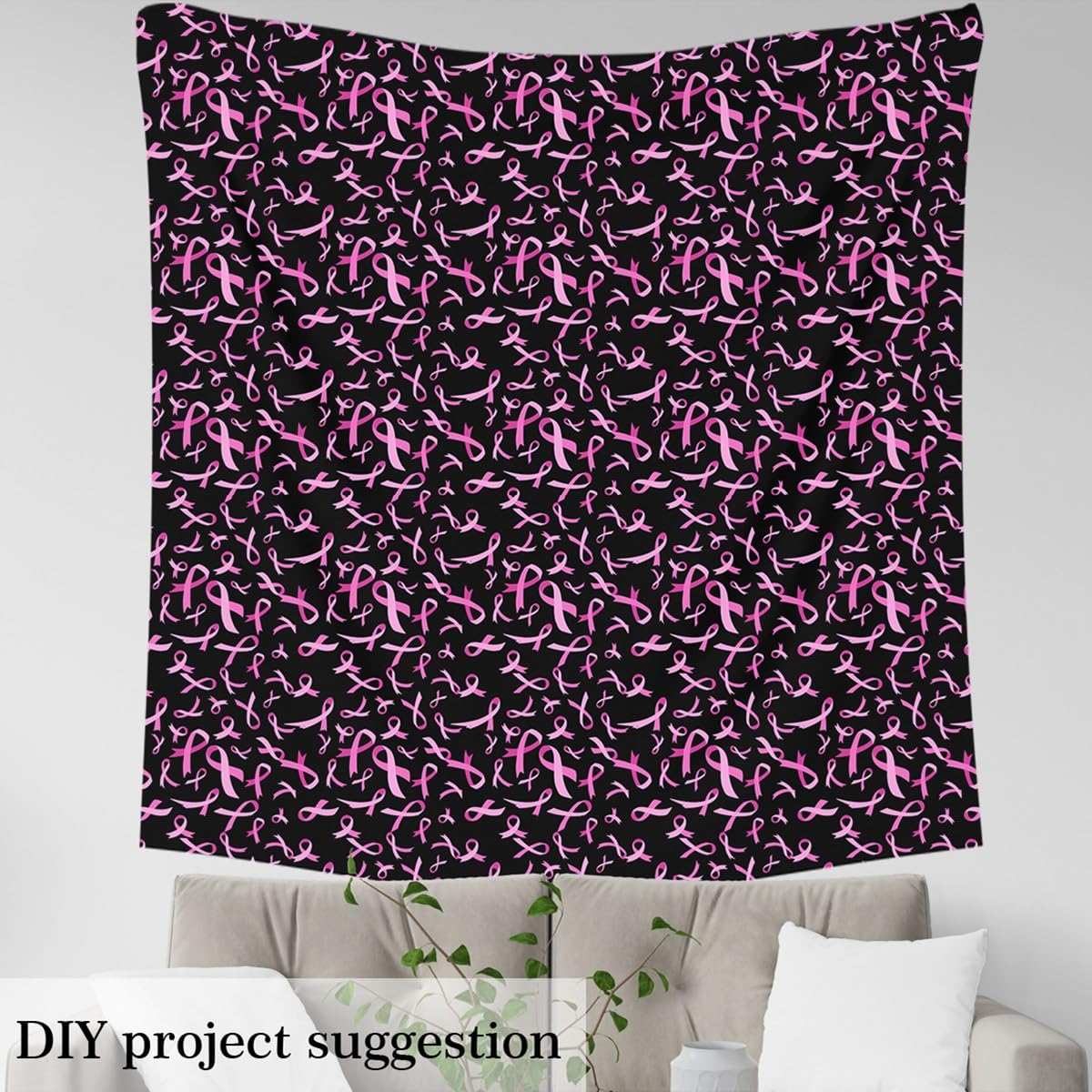 Pink Ribbon Fabric by The Yard,Breast Cancer Awareness Upholstery Fabric,Breast Cancer Survivor Gifts Decorative Fabric,DIY Craft Patchwork Outdoor Fabric for Sewing Quilting,1 Yard,Pink Black