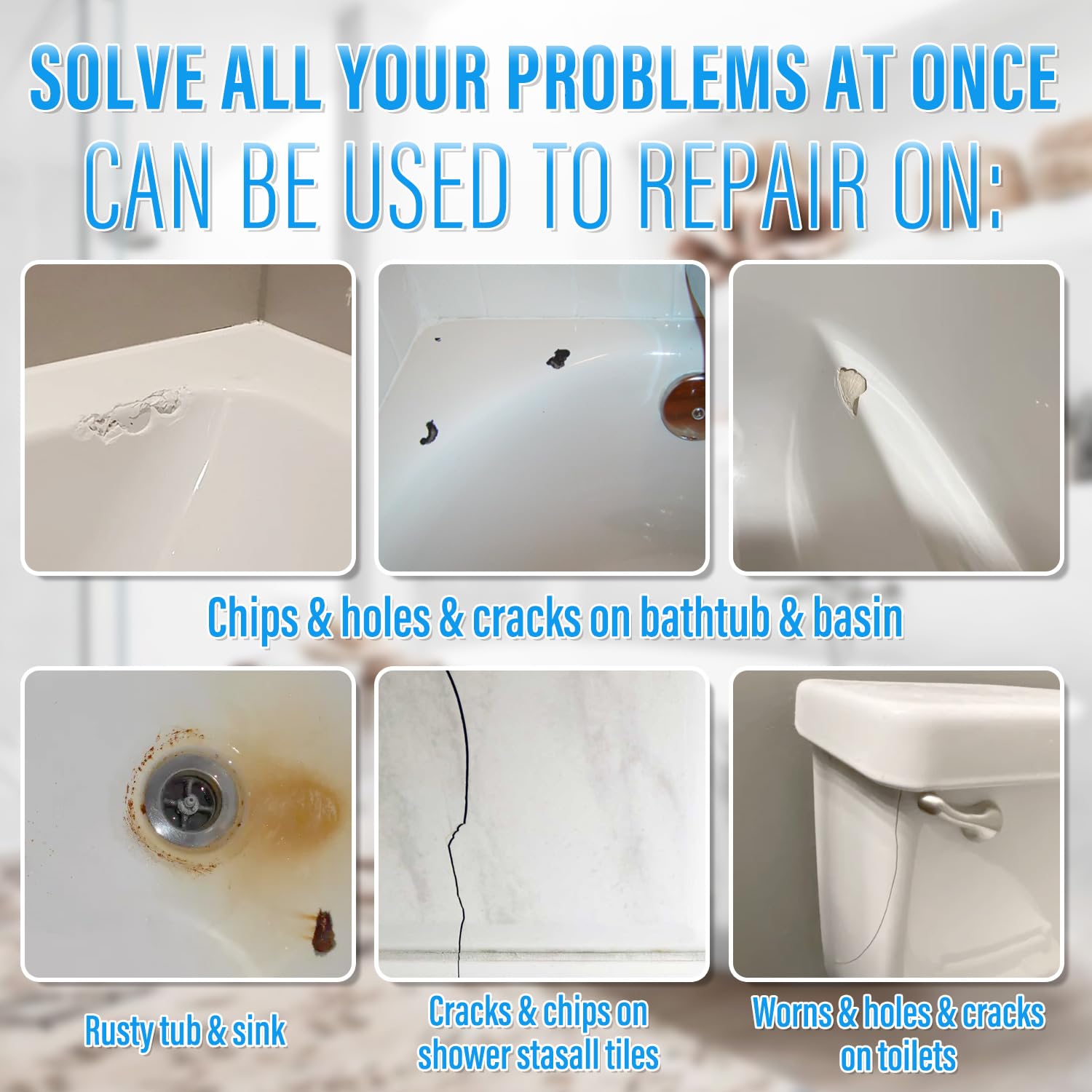 Tub Repair Kit White, Tub Chip and Bathtub Repair Kit for Enamel, Fiberglass, Acrylic, Porcelain, Patch and Repairs Chips, Cracks, Scratches, Rust, Holes on Tub, Toilet, Sink, Shower, Tray in Bathroom