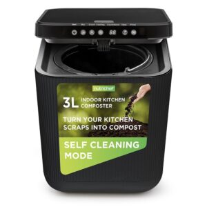 nutrichef 3l electric kitchen composter - compost’s organic material & food scraps | countertop automatic compost bin | dry, crush, & cooling functions | perfect for kitchens & apartments | grey