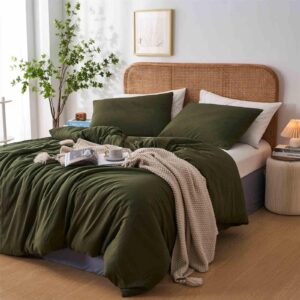 yasmeng olive green duvet cover king size ultra soft washed microfiber forest green bedding comforter cover for all seasons solid color shabby chic minimalism bedding set with zipper closure