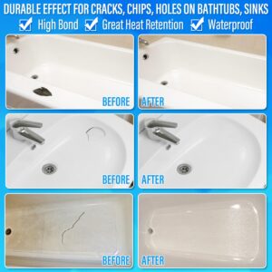 Tub Repair Kit White, Tub Chip and Bathtub Repair Kit for Enamel, Fiberglass, Acrylic, Porcelain, Patch and Repairs Chips, Cracks, Scratches, Rust, Holes on Tub, Toilet, Sink, Shower, Tray in Bathroom