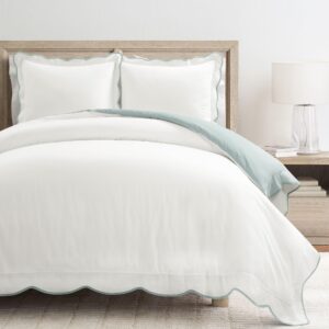 lush decor coastal chic scallop edge duvet blue/white 3 piece set king - soft elegant affordable luxury duvet set