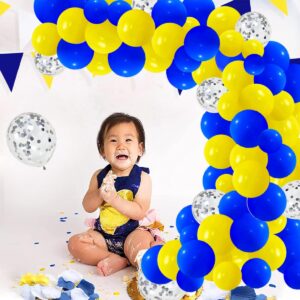 Royal Blue and Yellow Balloons Garland Arch, 122PCS Blue Yellow Balloons Silver Confetti Balloons for Wedding Baby Shower Anniversary Birthday Class of 2024 Graduation Party Decorations Blue Yellow