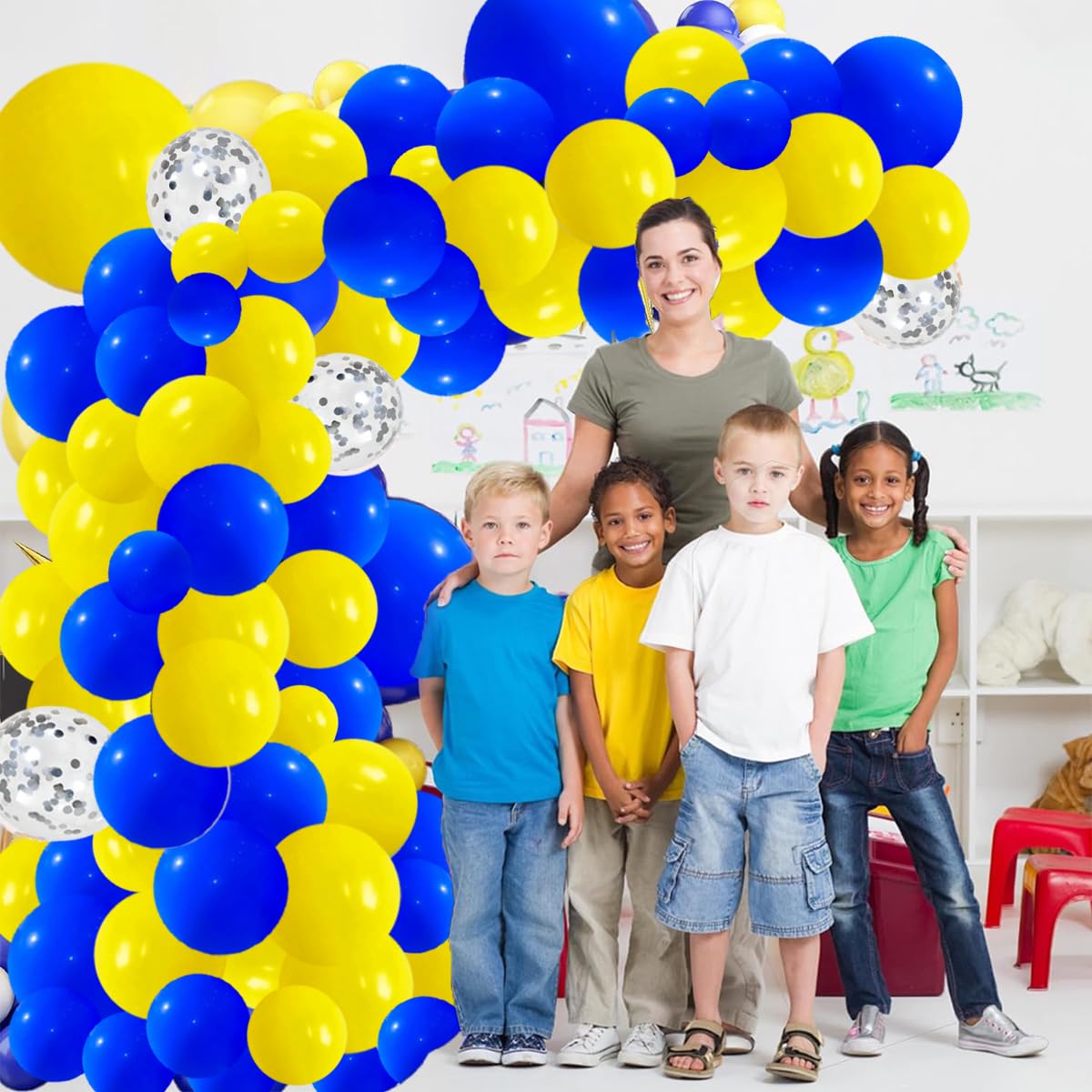 Royal Blue and Yellow Balloons Garland Arch, 122PCS Blue Yellow Balloons Silver Confetti Balloons for Wedding Baby Shower Anniversary Birthday Class of 2024 Graduation Party Decorations Blue Yellow