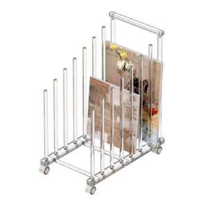 sumerflos acrylic art storage rack with caster wheels - clear canvas storage rack for artwork, panel, frame, drawing board, printed matter, paper pad, backing plate (13.78" d x 23.03" w x 28.54" h)