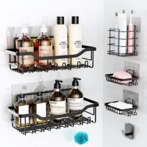 jellymoni shower caddies 7 pcs black stainless steel shower shelves adhesive shower organizer extra large capacity bathroom shower storage rack decor with bath sponges towel hooks