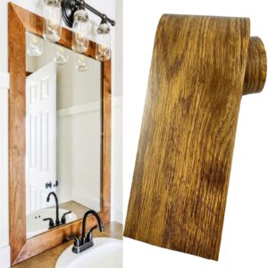 desominor 32.8ft brown border peel &stick wood grain wallpaper border removable waterproof bathroom mirror frame sticker (brown)