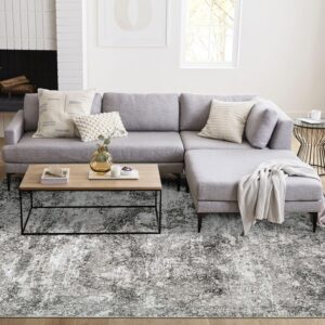 PureCozy Grey Area Rug 5x7 Abstract Living Room Rug Modern Kitchen Washable Indoor Accent Rug Distressed Throw Rug Bedroom Office Dining Room Low Pile Carpet Classroom Nursery