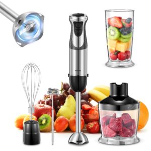 5-in-1 hand immersion blender, 1000w handheld blender, copper motor stainless steel blade stick blender, mixing beaker, food processor, whisk, milk frother, for smoothies puree baby food (black)