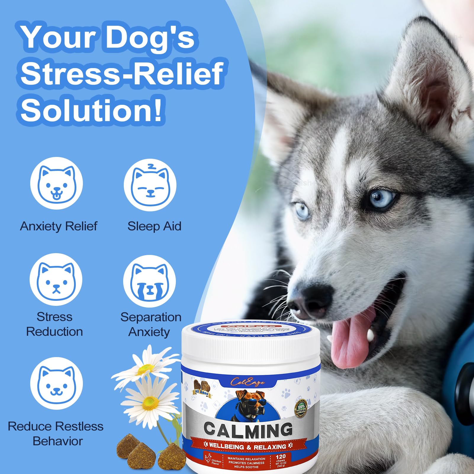 Calming Chews for Dogs - Dog Anxiety Relief,Dog Calming Treats, Supplements Calming Chews for Dogs 120 Count Lamb Flavor