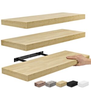 sorbus floating shelves for wall - 24 inch wall shelves for bedroom, kitchen decor, bathroom shelves - 3 maple wood floating shelves for wall decor, books, storage - wall mounted invisible brackets