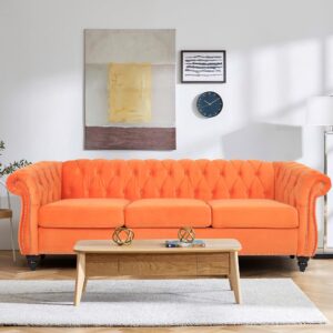 affeivul tufted velvet sofas para sala, comfy big wide deep living room couch with armrest, mid century modern sofa couch for bedroom,office (orange velvet couch, 3 seater)