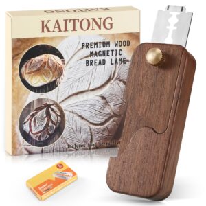 kaitong premium magnetic bread lame dough scoring tool, wooden hand crafted sourdough lame bread scoring tool, dough scoring knife for sourdough bread baking & bread making tools & 5razor blades