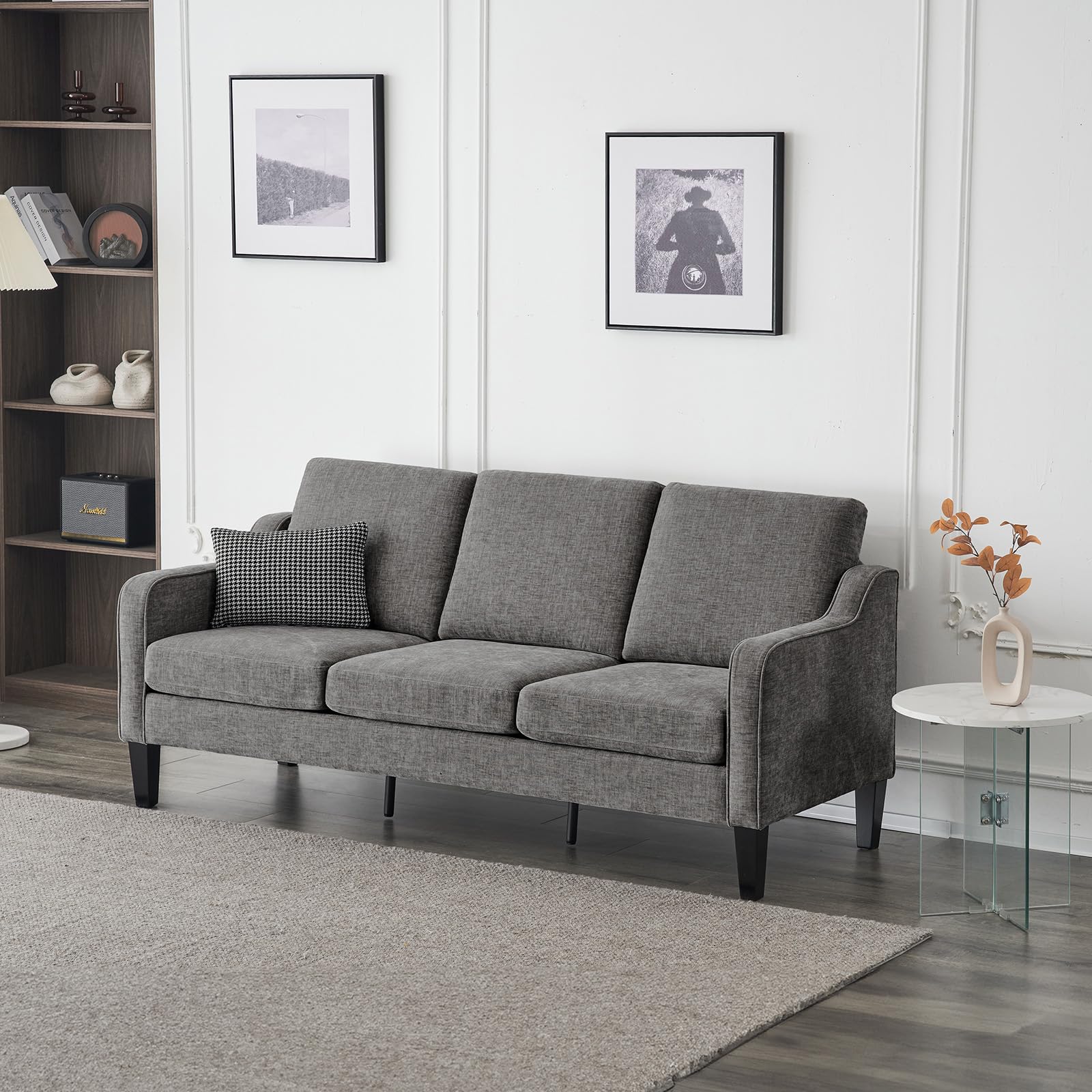 VINGLI Couches for Living Room Sofa 71" Small Couch Loveseat Sofa Mid-Century Modern Couch Grey Soft Chenille Couches Floor Sofa for Bedroom, Apartment, Lounge, Office