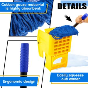 Sunnychicc Side Press Wringer Replacement for Commercial Mop Bucket 26 and 33 Qt, with 2 Pcs Mop Head Replacement, Yellow Mop Wringer with Handle for Easy Use, Blue Mop Head Refill for Cleaning Floor