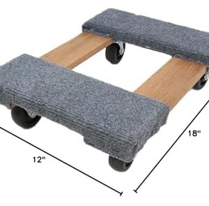 BoxerTool 18” x 12” Furniture Moving Dolly – Pre Assembled Dolly - 2 Pack – 1,000lbs Each Dolly – Solid Wood – Heavy Duty Caster Wheels