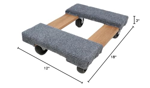 BoxerTool 18” x 12” Furniture Moving Dolly – Pre Assembled Dolly - 2 Pack – 1,000lbs Each Dolly – Solid Wood – Heavy Duty Caster Wheels