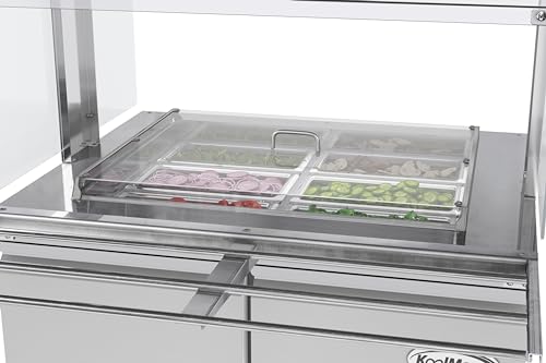 KoolMore 36 in. Commercial Refrigerated Prep Station with Sneeze Guard and Buffet Slide, 6 Pans with Covers and Two Adjustable Shelves in Stainless-Steel, ETL Listed (KM-RBT-36CSFG)