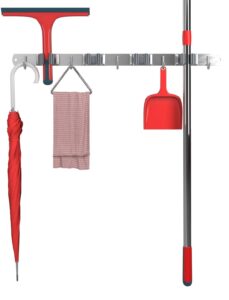 mop and broom holder wall mount, keep your closet and garage tidy with a heavy duty wall mounted mop and broom holder, - utility rack laundry room organization and storage tool rack organizer hooks