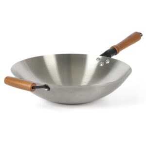 oster sangerfield 14 inch stainless steel wok w/wood handles