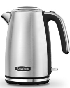 longdeem electric kettle stainless steel 1.7l - 1500w quick boil, retro style, auto shut-off, boil dry protection with filter & water gauge - perfect for tea, hot water