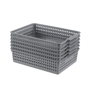 knifefish 6 packs plastic storage baskets, paper organizer baskets , shallow storage basket trays, grey