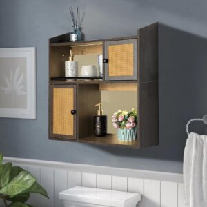 viwods wall cabinet with light, floating display cabinet for bedroom living room decor, medicine cabinet for bathroom over toilet storage, rustic brown