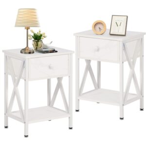 vecelo end tables, modern nightstand with drawer & shelf, night stand for bedroom living room,industrial metal frame