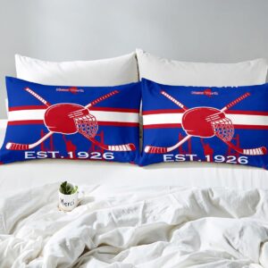 Erosebridal Ice Hockey Themed Bed Sheets Set for Twin Bed,Ice Hockey Fans Sheet Set for Boys,Ice Hockey Lovers Sheets,Red Blue Gray Flat Fitted Sheet with 1 Pillowcase(New York)