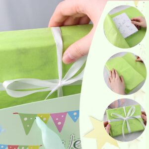 JOHOUSE Baby Gift Bag, 12" Paper Bag with Tissue Paper Ribbon Greeting Card Large Gift Bag for Baby Boy Girl Shower Newborn 1st Birthday Gender Reveal Party Green