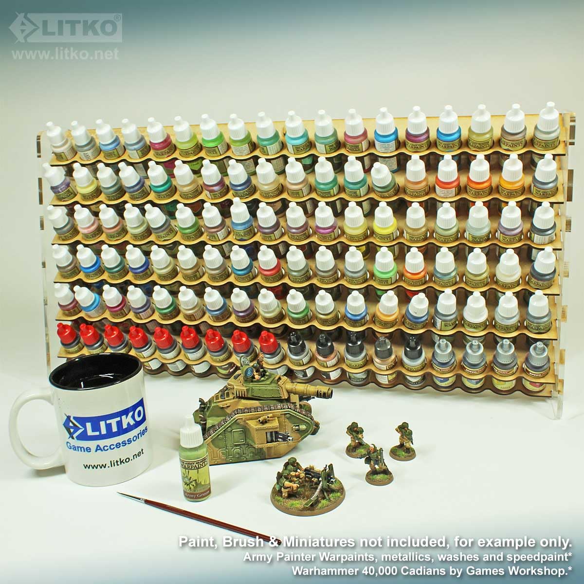 LITKO Paint Organizer Storage Rack | Miniature Model Hobby Paint Holder Caddy Stand | 18mL Dropper Bottle Shelf | Wall Mount | Portable | Compatible with Vallejo and Army Painter (108 Holes)