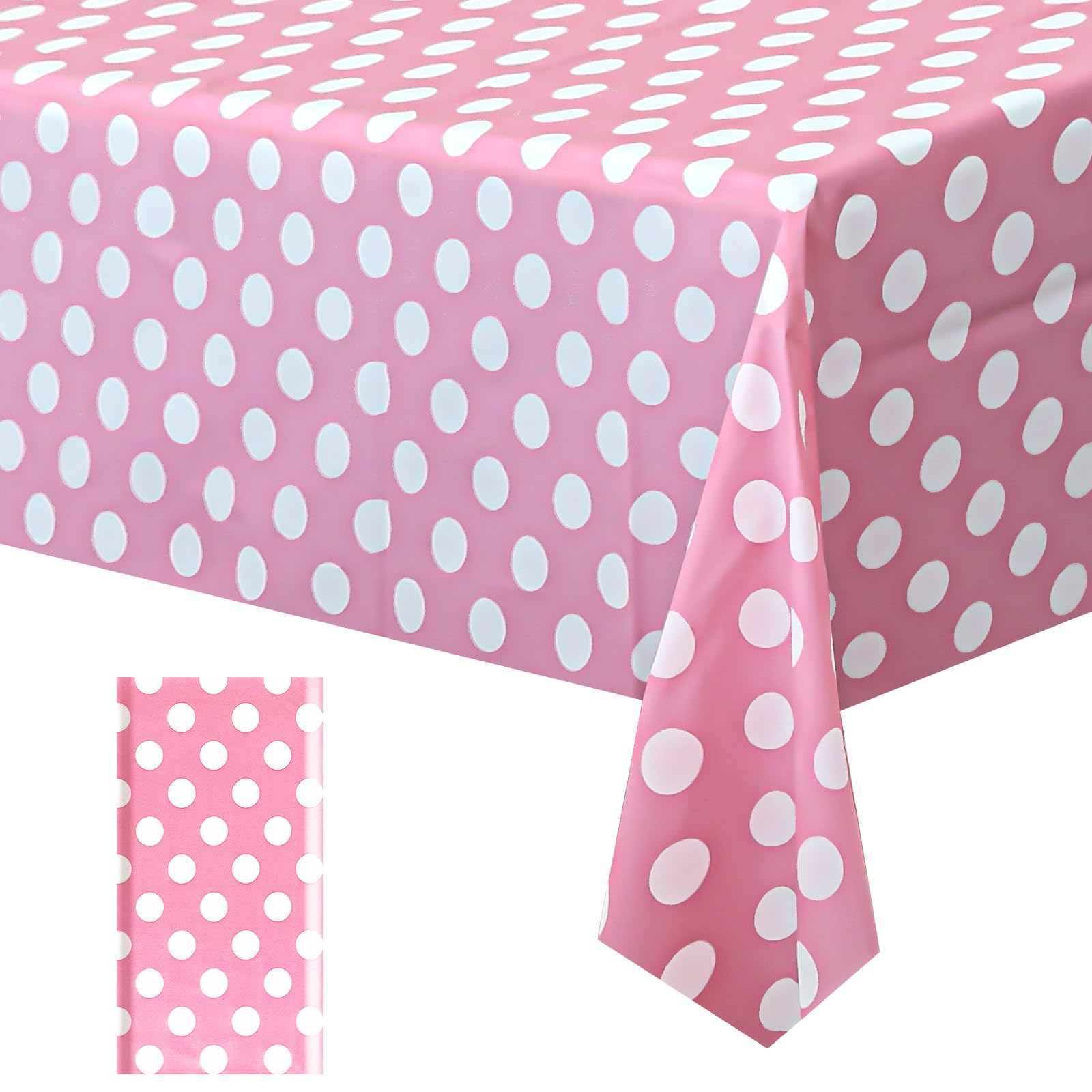 1 Piece Pink Polka Dot Rectangle Tablecloth - 54x72“ Decorative & Stain Resistant Table Cloth with Polka Dot Pattern, Table Cover for Dining Table, Buffet, Wedding, Camping, Party & Wedding