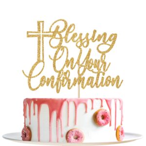 blessing on your confirmation cake topper, religious baptism cake decorations, christening wedding baby shower party decorations, gold glitter